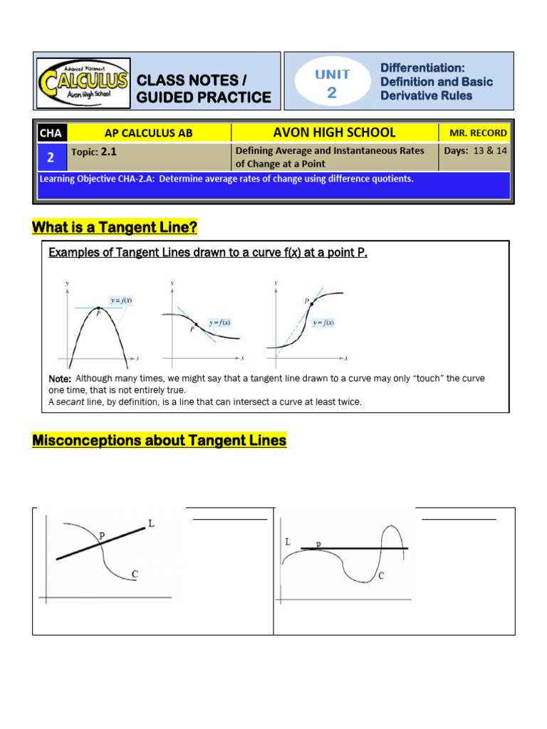 Class Notes / Guided Practice: Ap Calculus Ab 2.1 | PDF | Derivative ...