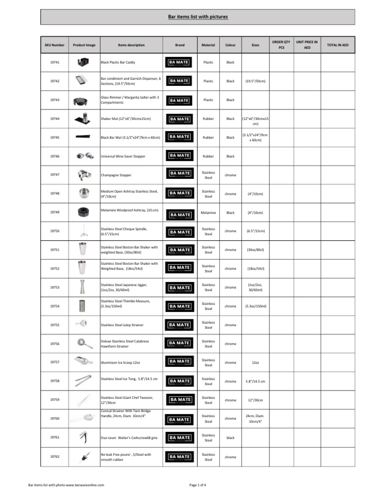 Comprehensive Bar Equipment List | PDF | Materials