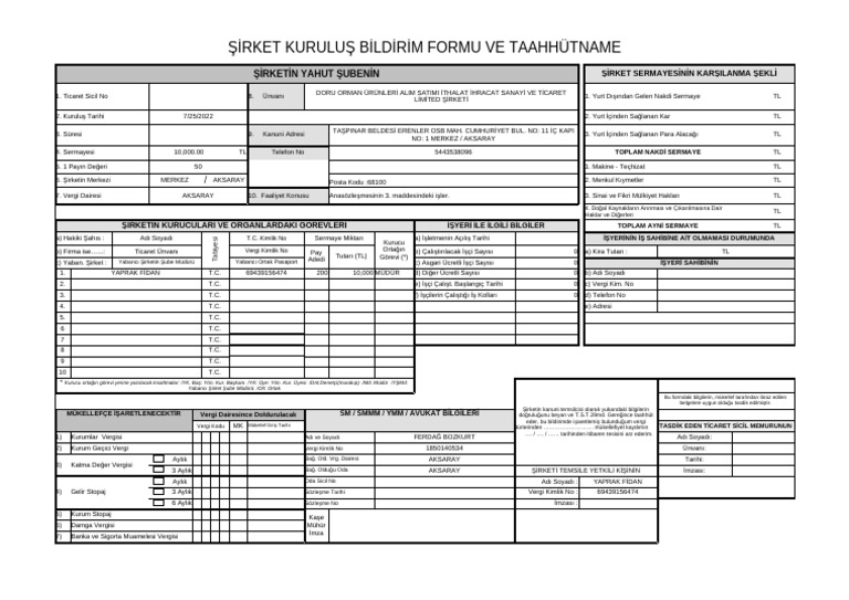 Kuruluş Bildirim Formu | PDF