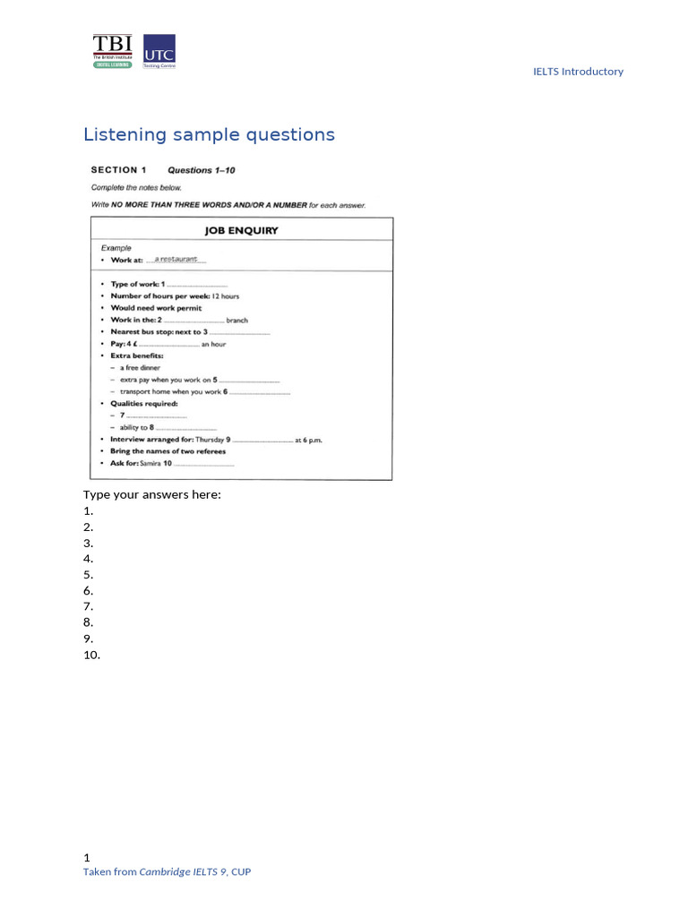 Listening Reading Sample Questions | PDF