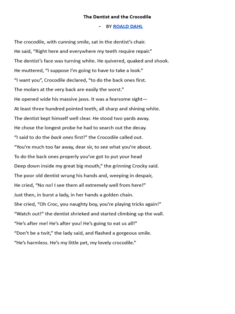 Poem The Dentist The Crocodile | PDF