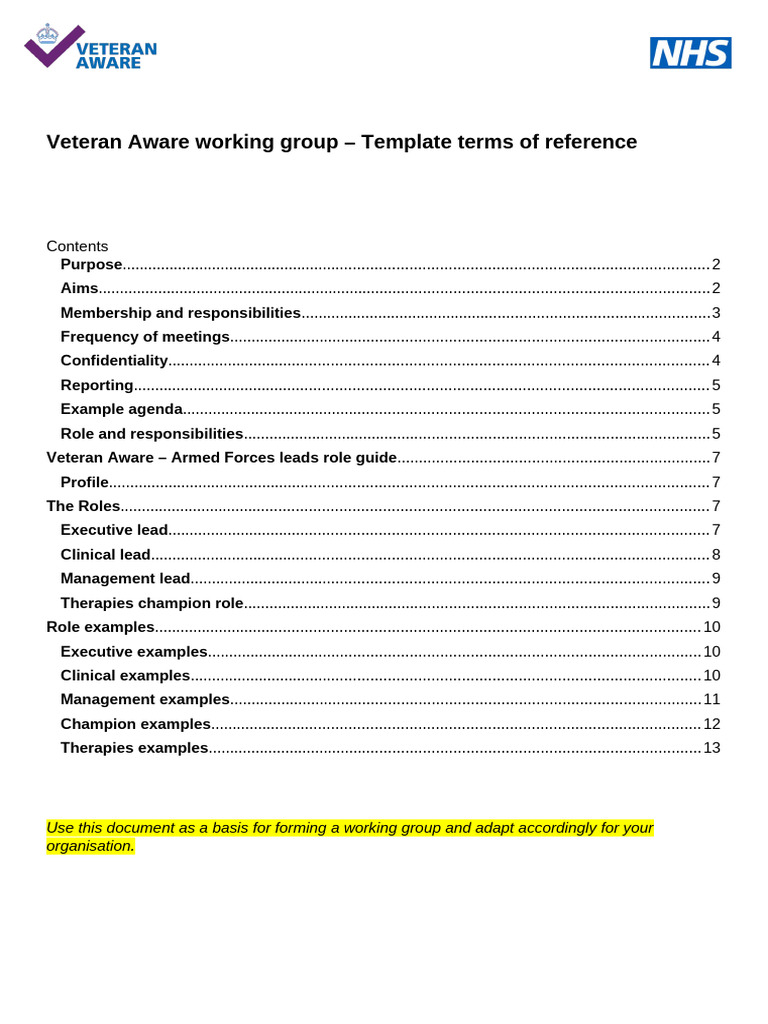Veteran Aware Working Group Guidelines | PDF | Military | National ...