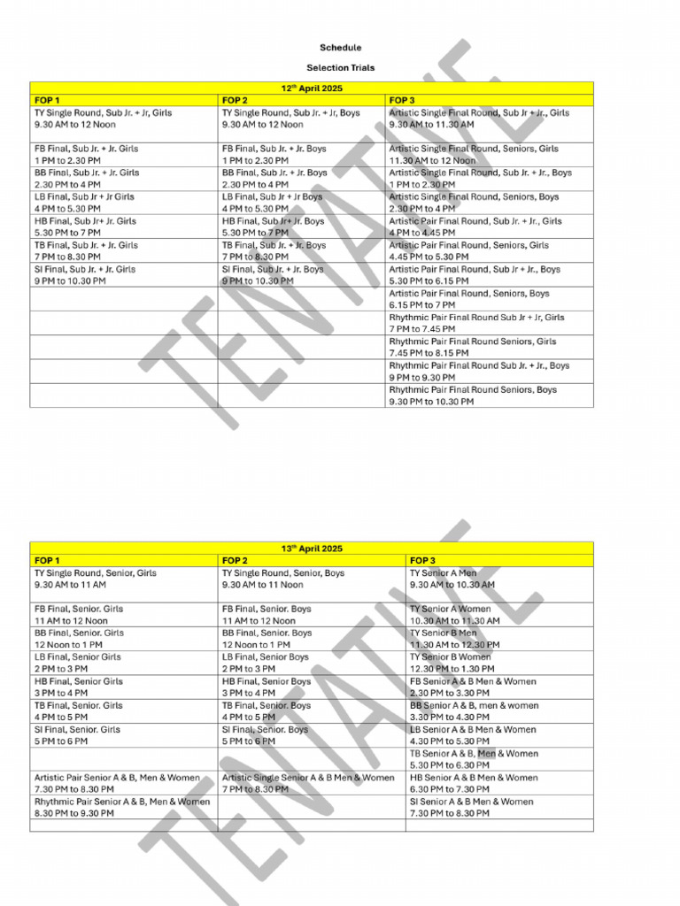 Schedule- Trials | PDF
