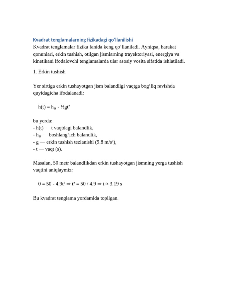 Fizikadagi Qollanilishi Rasmlar Bilan | PDF