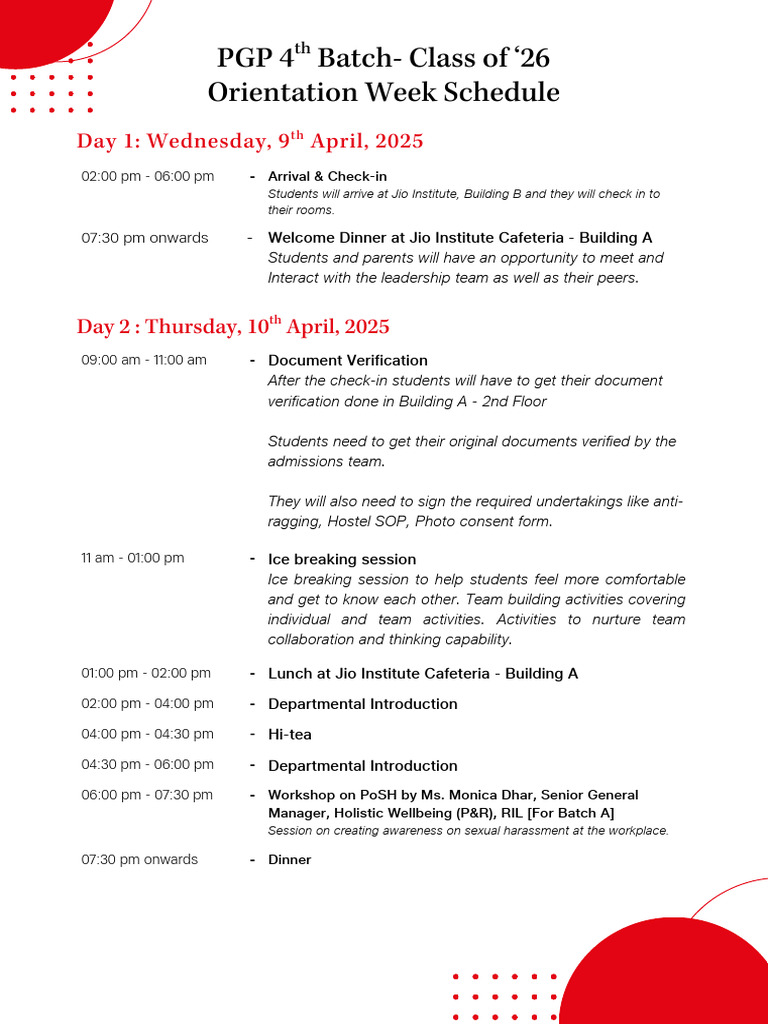 Orientation Week Schedule of Class 2026 | PDF | Learning