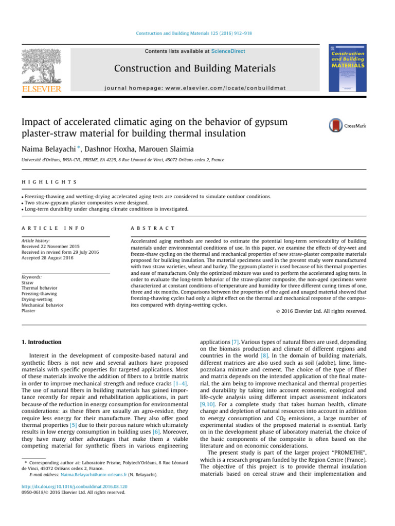Impact of accelerated climatic aging on the behavior of gypsum plaster ...