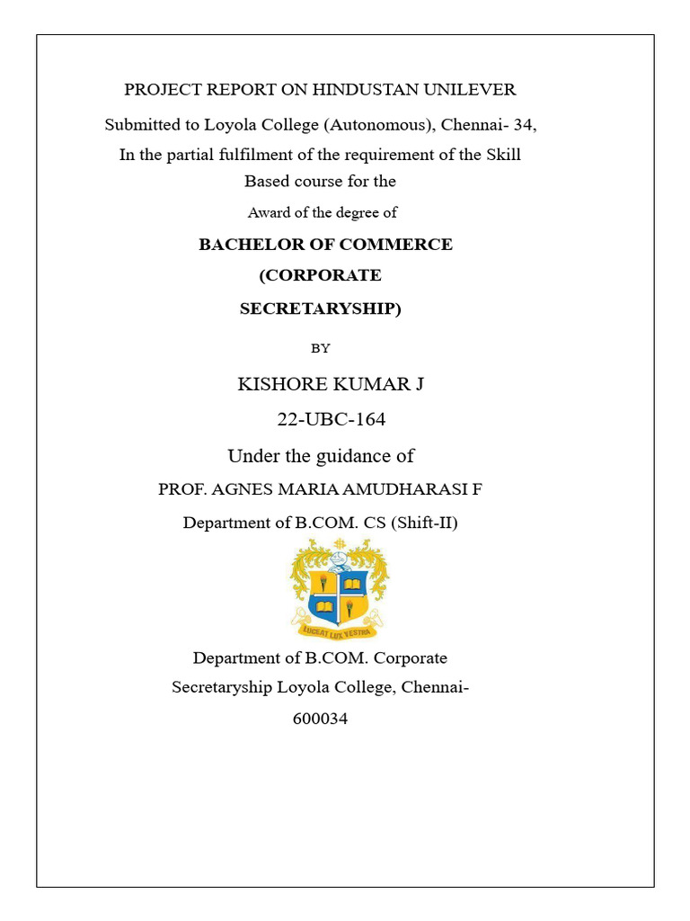 Project Report On Hindustan Unilever Org | PDF | Dividend | Corporate ...