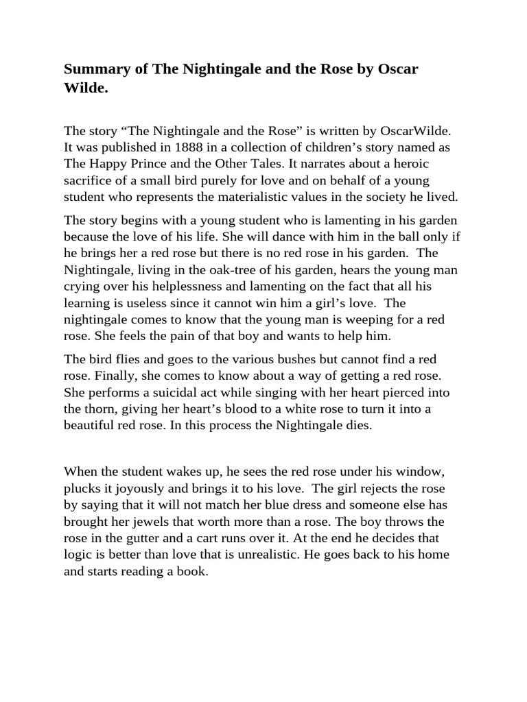 The Nightingale and The Rose by Oscar Wilde | PDF