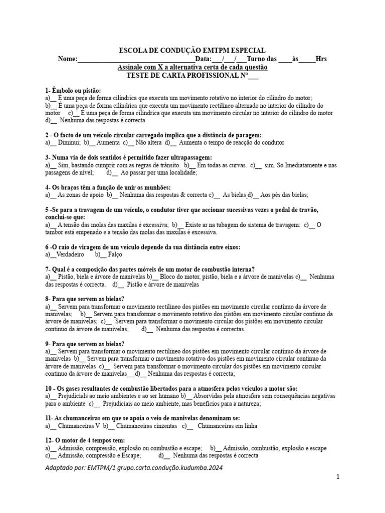 4 - Escola de Condução Emtpm Especial | PDF | Motor de Combustão ...
