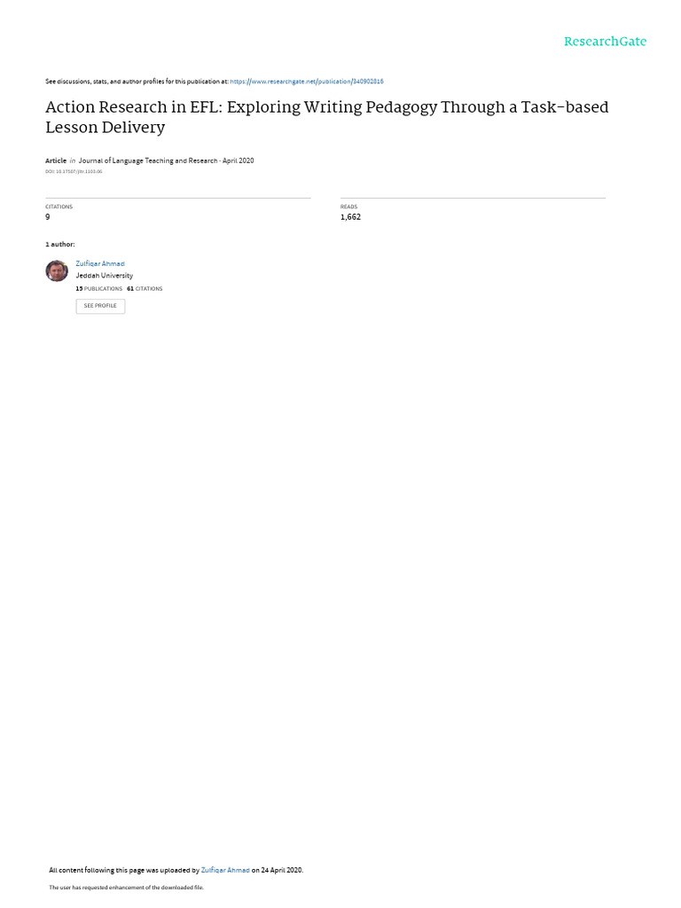 Action Research in EFL Exploring Writing Pedagogy Through a Task Based ...