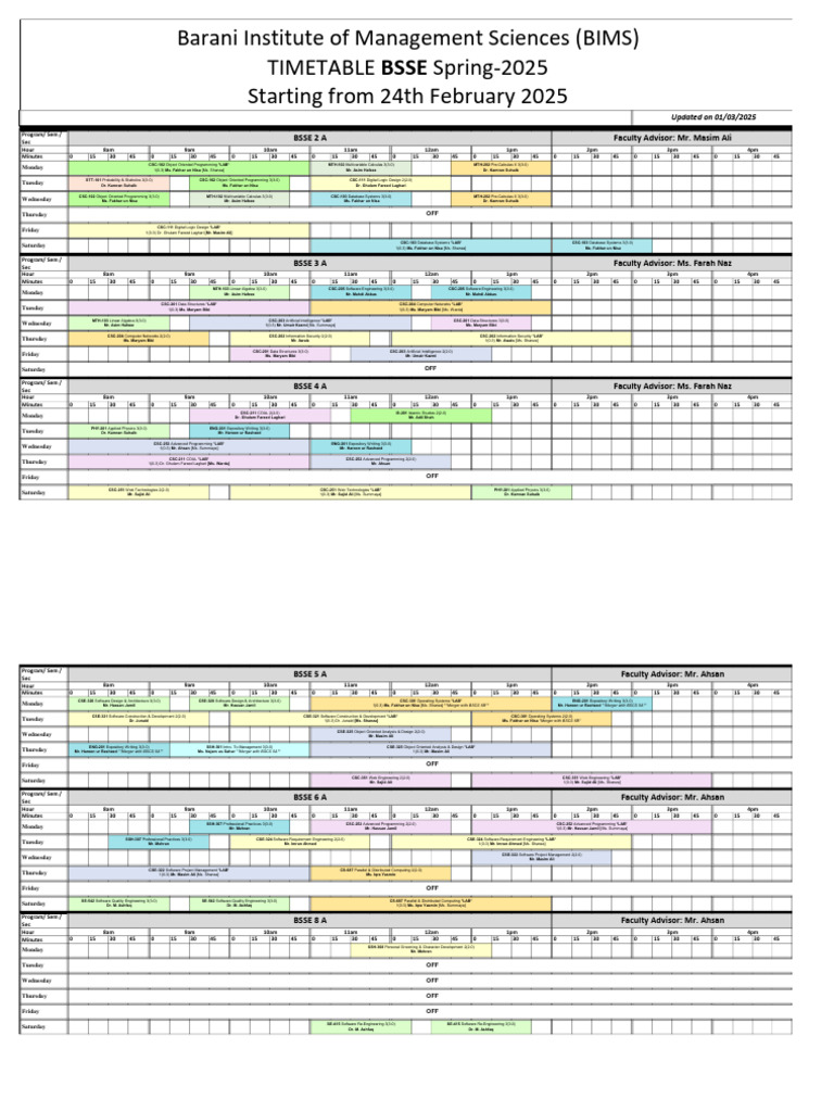 TimeTable - BSSE - Spring-25 | PDF | Computing | Information Technology