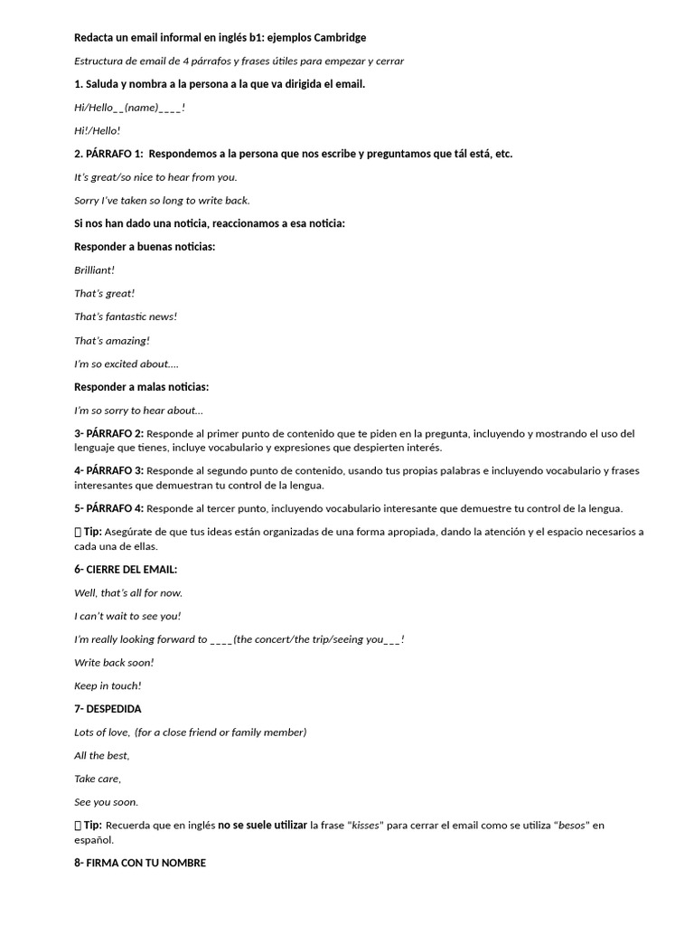 Email Informal en Inglés b1 Cambridge | PDF