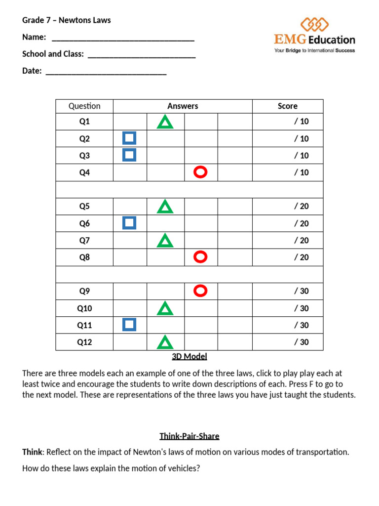 Grade 7 Newton's Laws of Motion Guide | PDF | Propulsion | Force