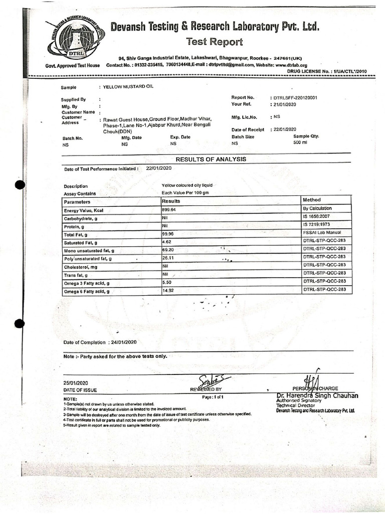 Yellow Mustard Oil Reports | PDF