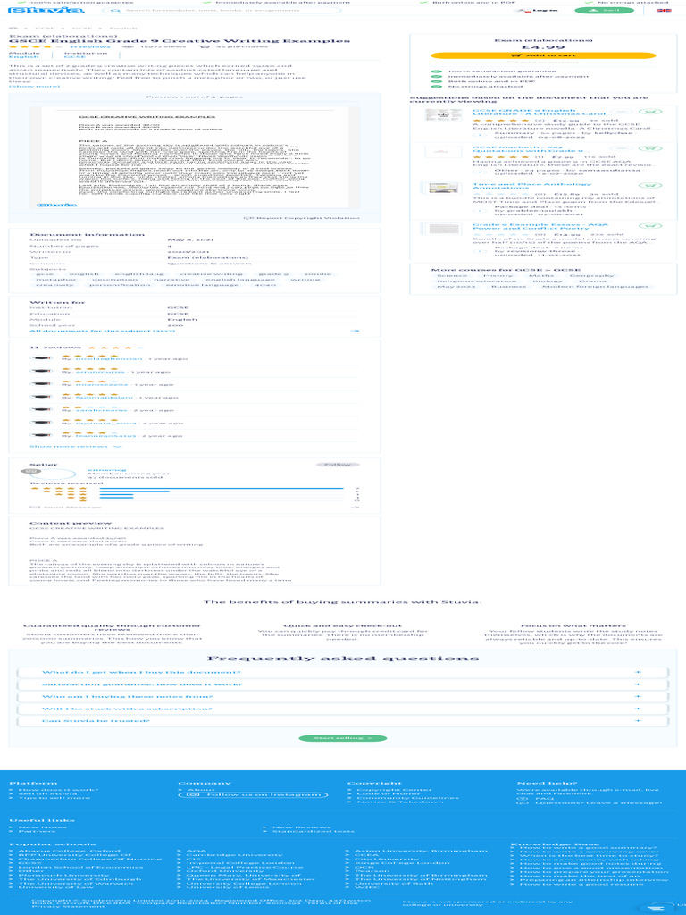 GSCE English Grade 9 Creative Writing Examples - English - Stuvia UK | PDF