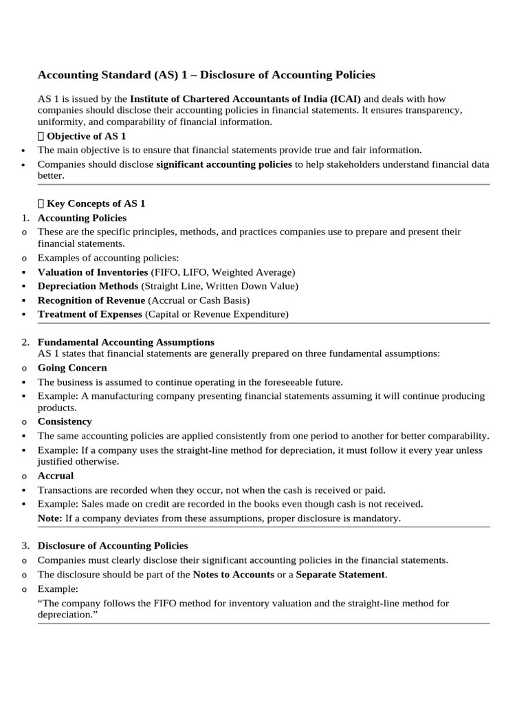 AS 1: Disclosure of Accounting Policies | PDF | Inventory | Cash Flow ...