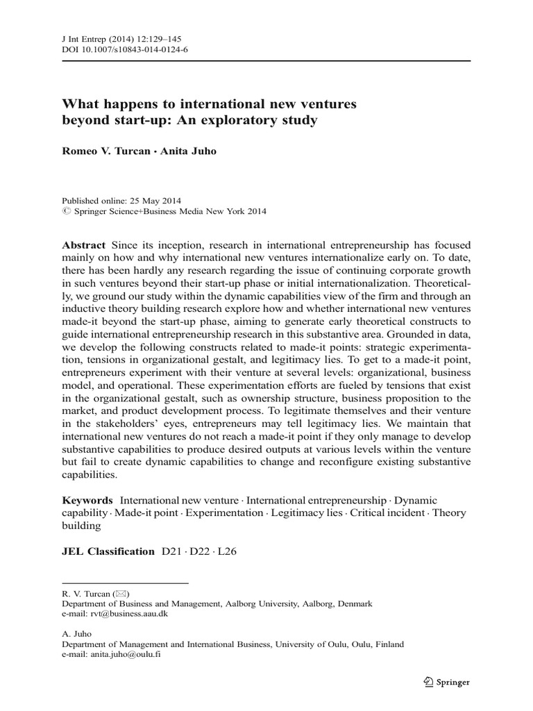 What Happens To International New Ventures Beyond Start-Up An Exploratory Study | PDF ...