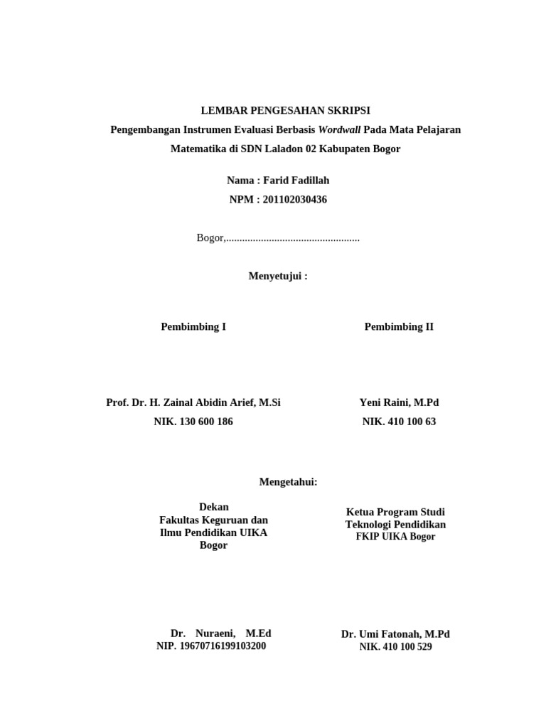 Lembar Pengesahan Skripsi Ok-1 | PDF