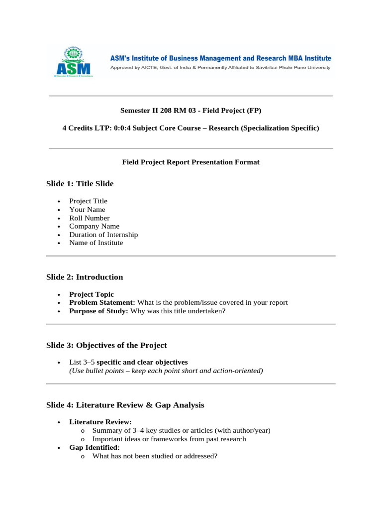 Feildwork Project Presentation Format | PDF