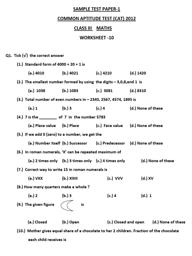 CBSE Class 3 Mathematics Practice Test | PDF | Arithmetic | Mathematics