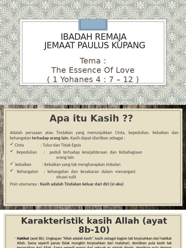 Ibadah Remaja Jemaat Paulus Kupang Esssence of LOve | PDF