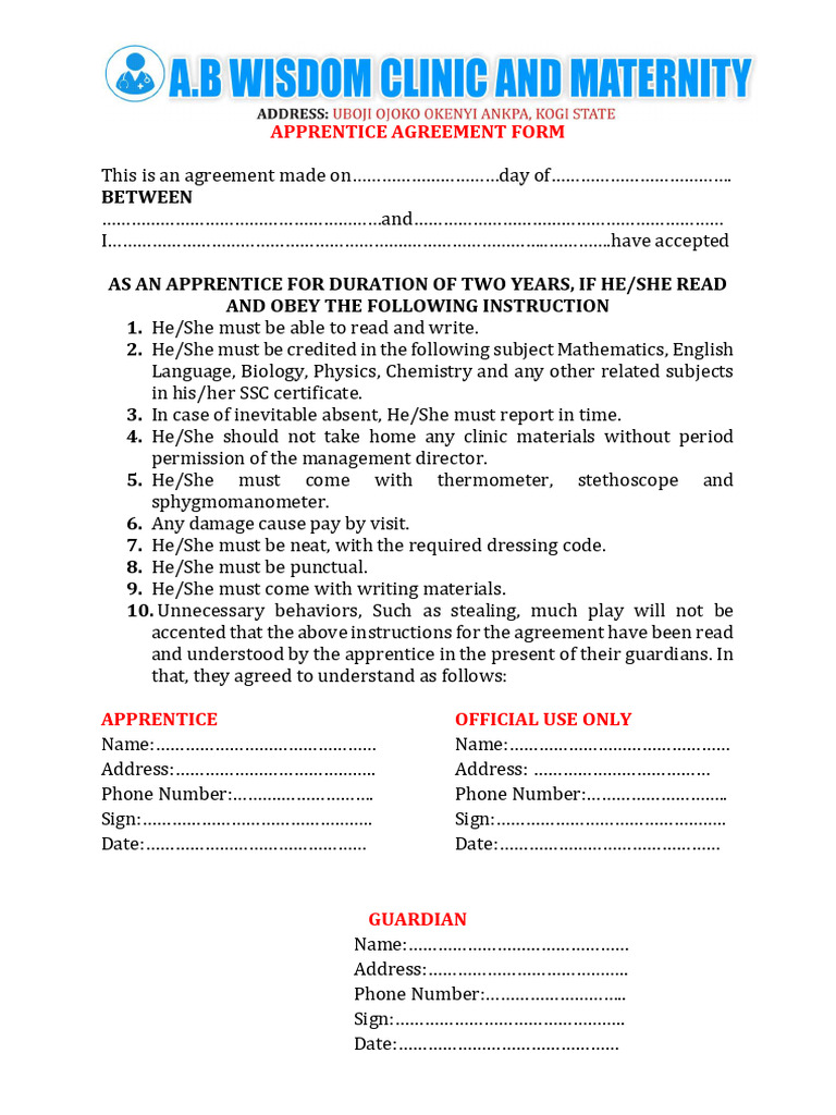 Apprentice Agreement Form Template | PDF