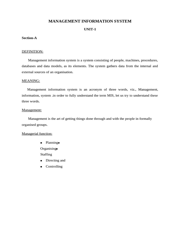 Unit 1 MIS Introduction | PDF | Information System | Decision Support System