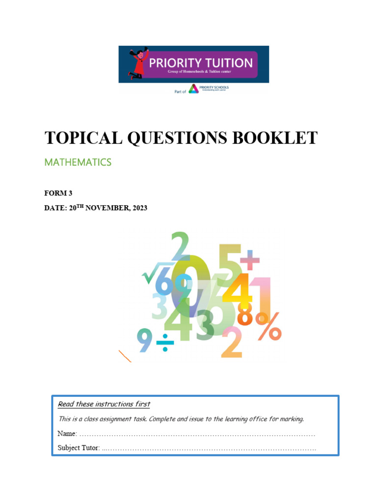 Form 3 Mathematics Topical Questions | PDF