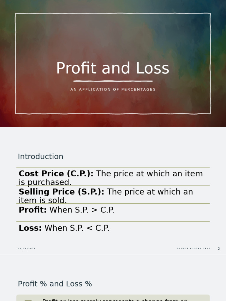 Profit and Loss: An Application of Percentages | PDF
