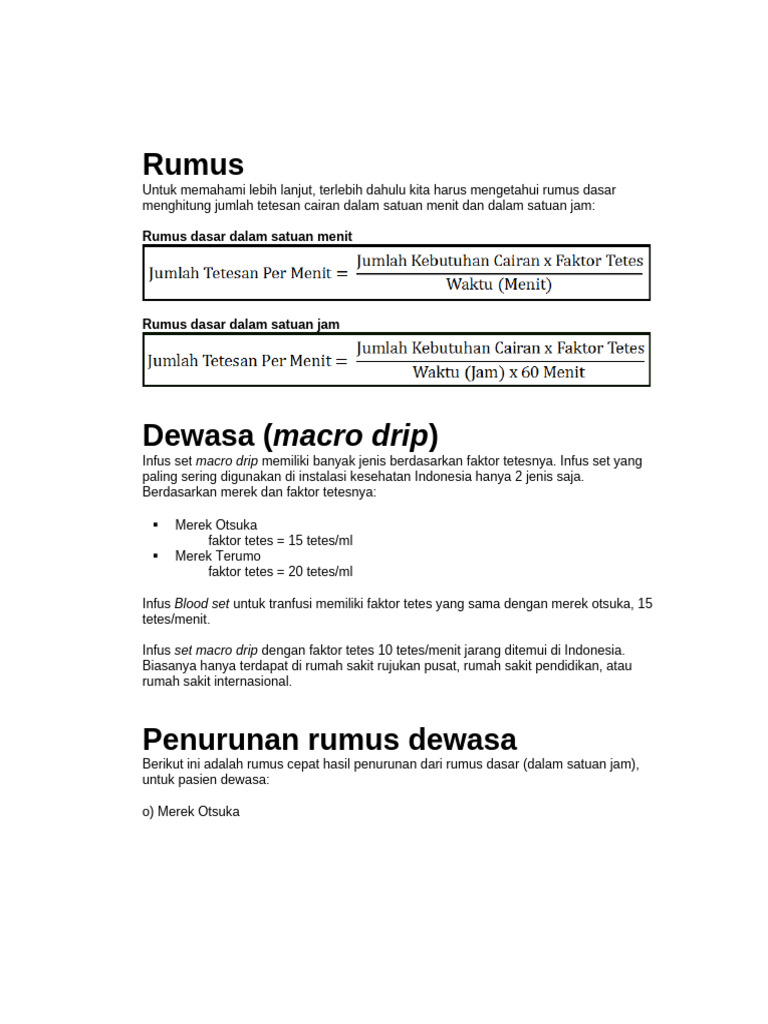 Rumus Infus Dewasa dan Anak | PDF