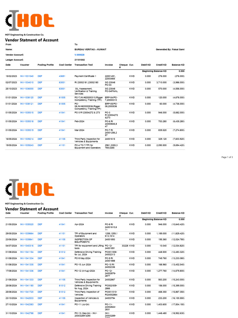 Vendor Statement of Account - Bureau Veritas | PDF | Debits And Credits | Economy Of Asia