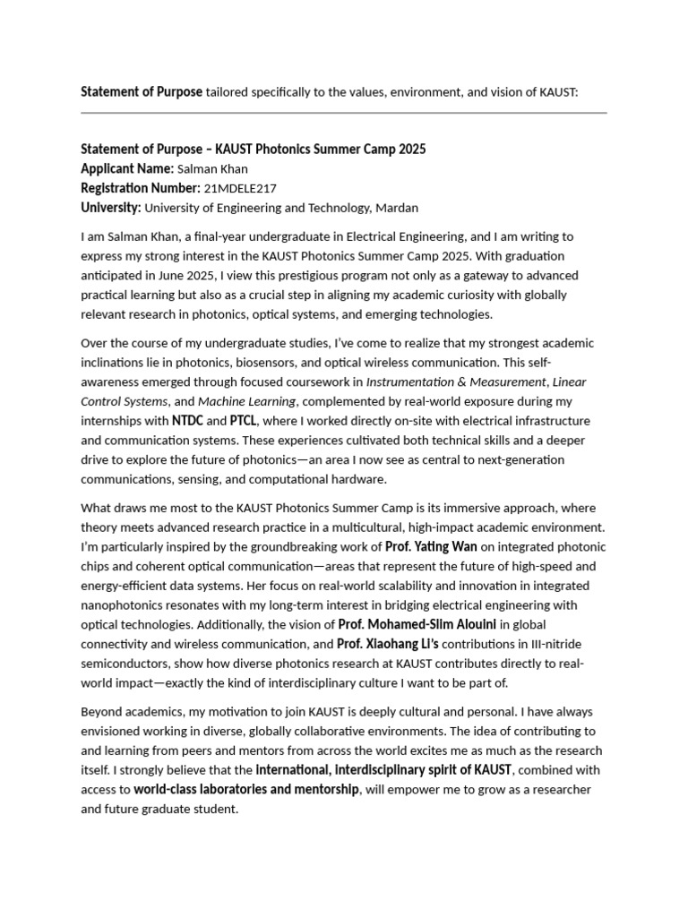 KAUST Photonics Summer Camp 2025 Application | PDF | Photonics ...