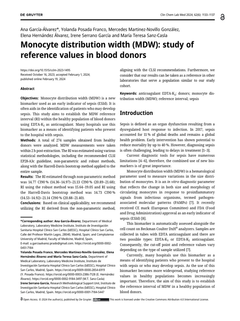 Ana-2024-Monocyte Distribution Width (MDW) Study of Reference Values in Blood Donors | PDF ...
