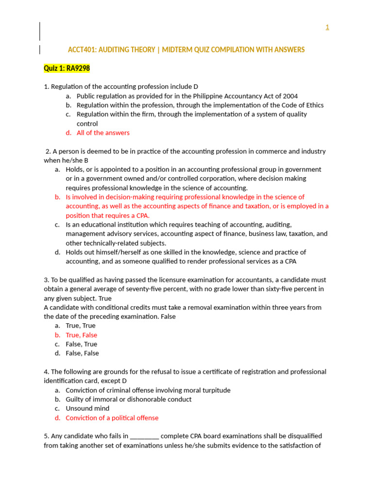 Acct401 Quizzes Midterm | PDF | Audit | Certified Public Accountant