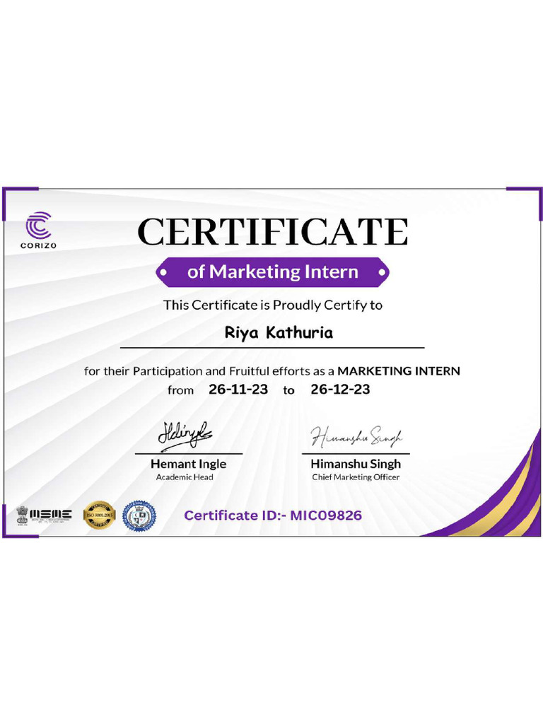 Riya Certificate | PDF