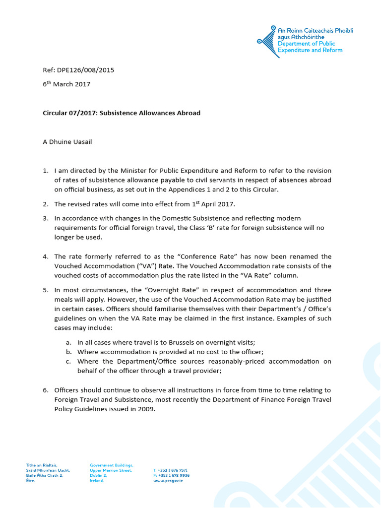 Irish Civil Servants Subsistence Allowances Abroad | PDF | Renminbi ...