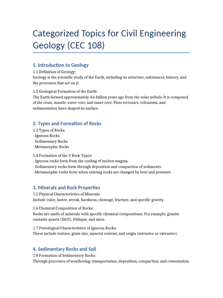 Civil Engineering Geology Overview | PDF | Rock (Geology) | Geology