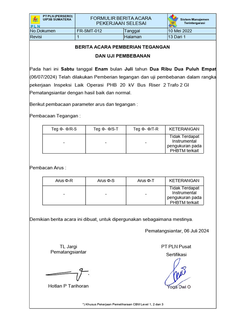 Ba Beban Riser 2 Trafo 2 | PDF
