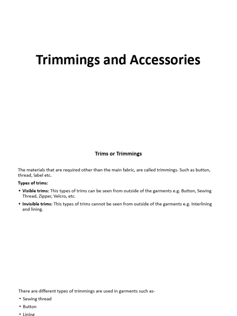 Types of Garment Trimmings and Accessories | PDF | Textiles | Clothing