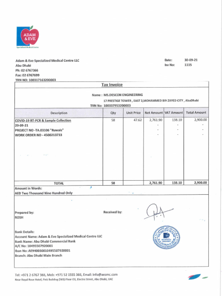 Covid Test Invoice 29-9-2021 | PDF