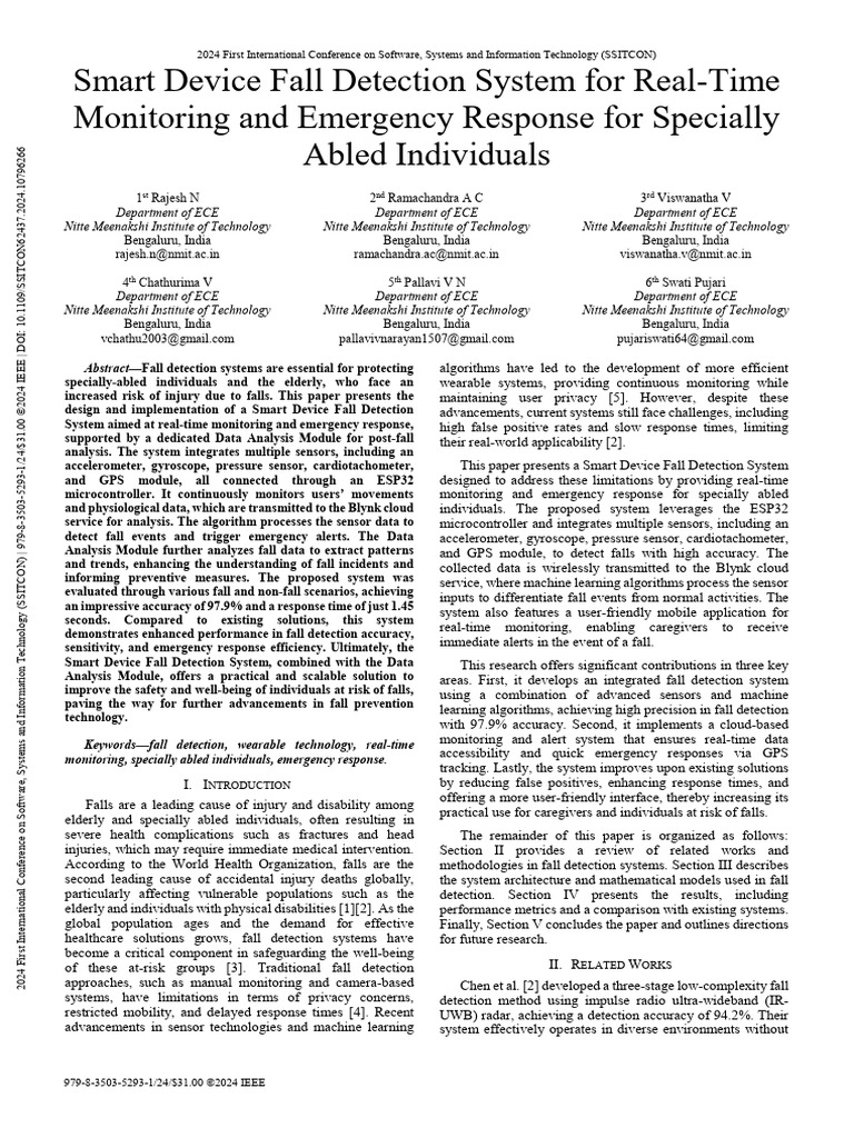 Smart Device Fall Detection System For Real-Time Monitoring and Emergency Response For Specially ...