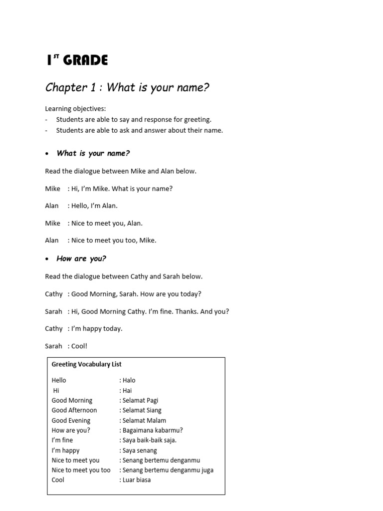 Handbook Grade 1 Chapter 1 | PDF