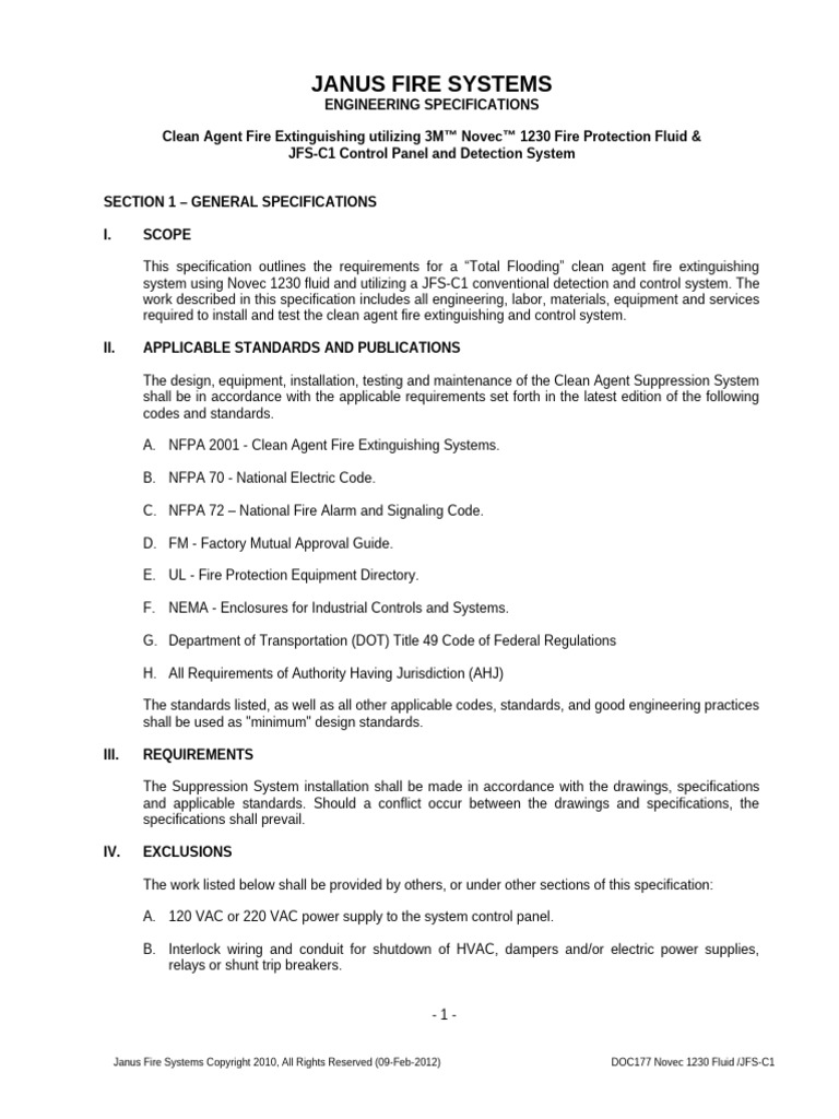 DOC177 Novec 1230 Fluid-JFS-C1 SPECIFICATIONS (NFPA 2001, 2012 Edition ...