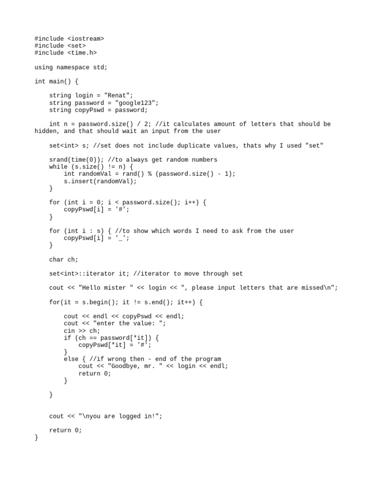 Password Input Game in C++ | PDF