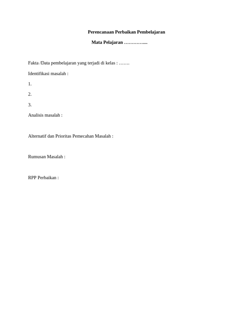 Format Perencanaan Perbaikan Pembelajaran | PDF