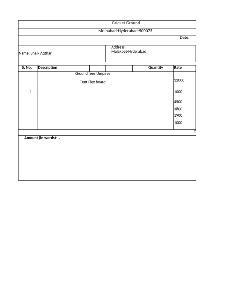 Cricket Ground Bill Format | PDF