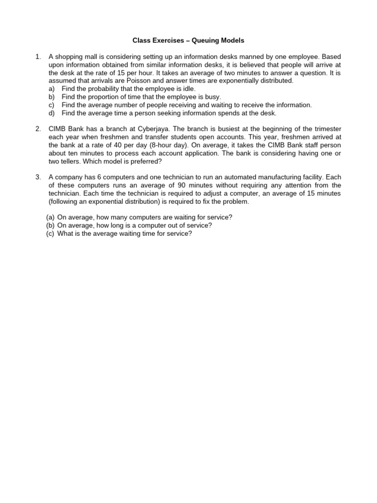 Class Exercises â Queuing Models | PDF