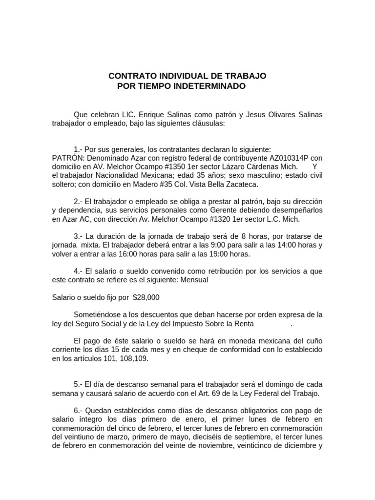 Contratoindividual Yaa | PDF | Salario | Personal