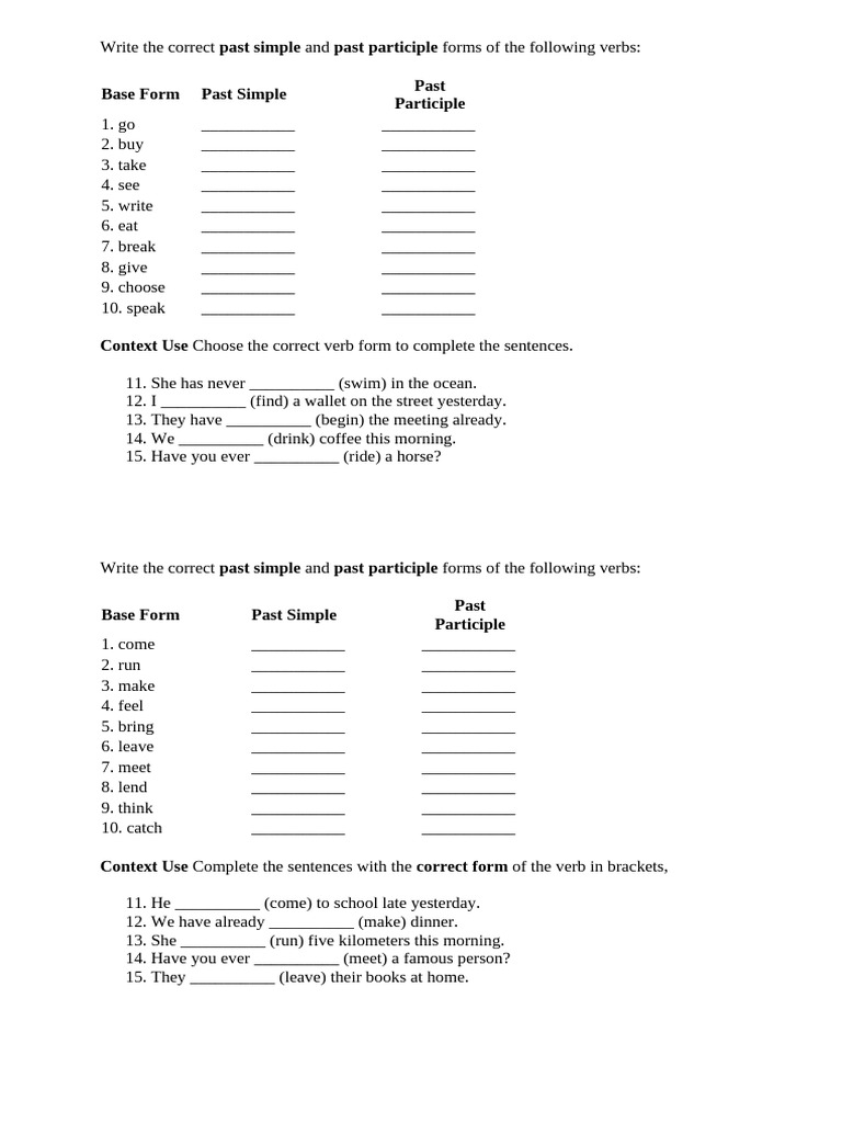 Irregular Verbs Exercise | PDF