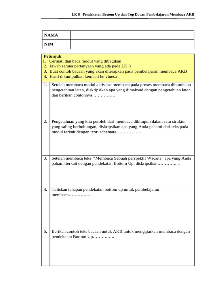 LK_8_Pendekatan Bottom Up dan Top Down_Membaca AKB_PjBL, 06042022 (1) | PDF